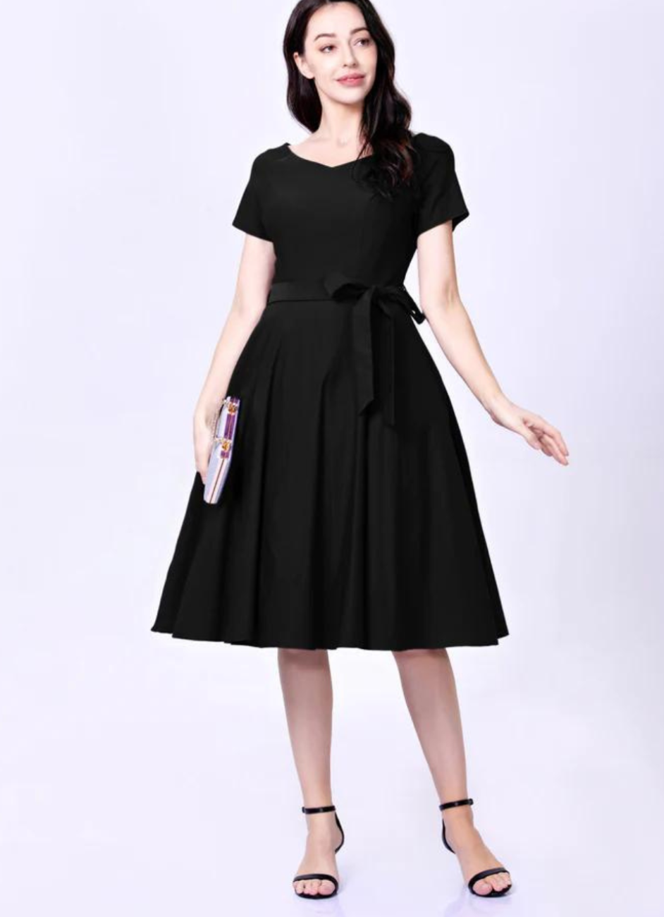 Bella Swing Dress With Pockets Black Miss Lulo | Retro Betty
