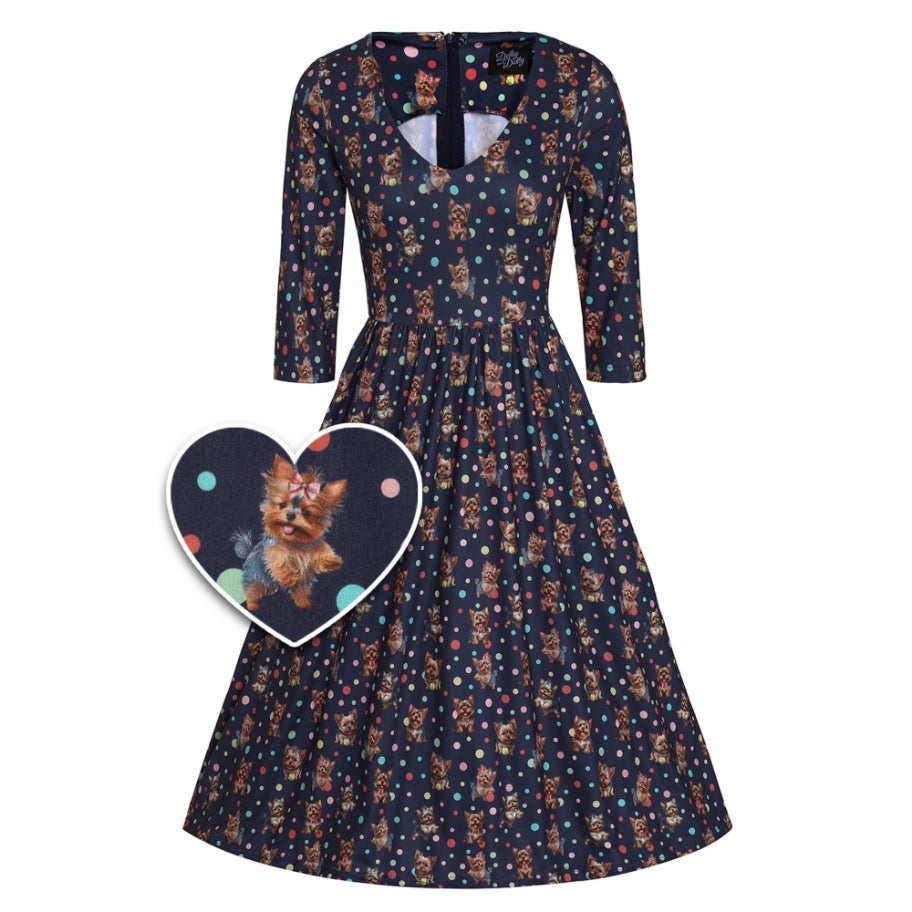 Billie Long Sleeved Dress in Purple Yorkie & Colourful Polka Print ...